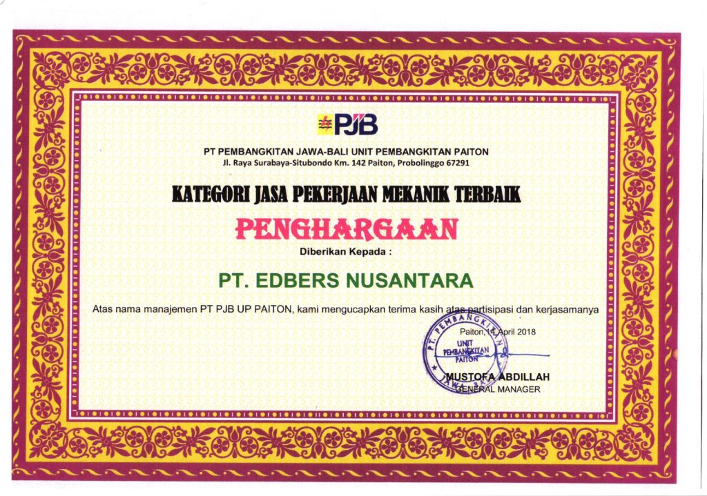 Sertifikat Perusahaan – Edbers Nusantara